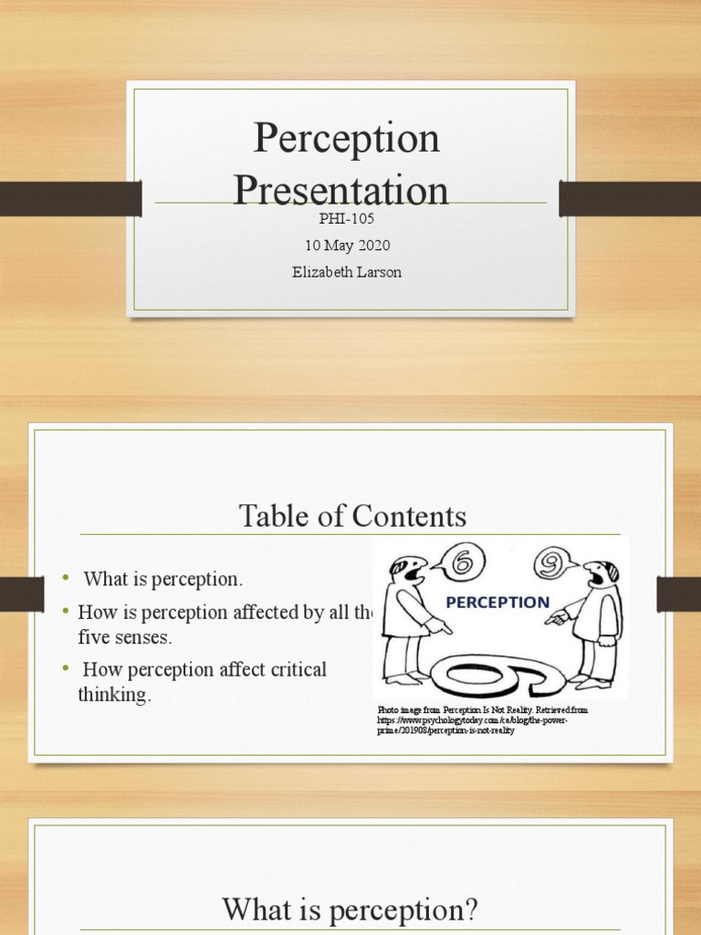 Perception Presentation: PHI-105 10 May 2020 Elizabeth Larson | PDF