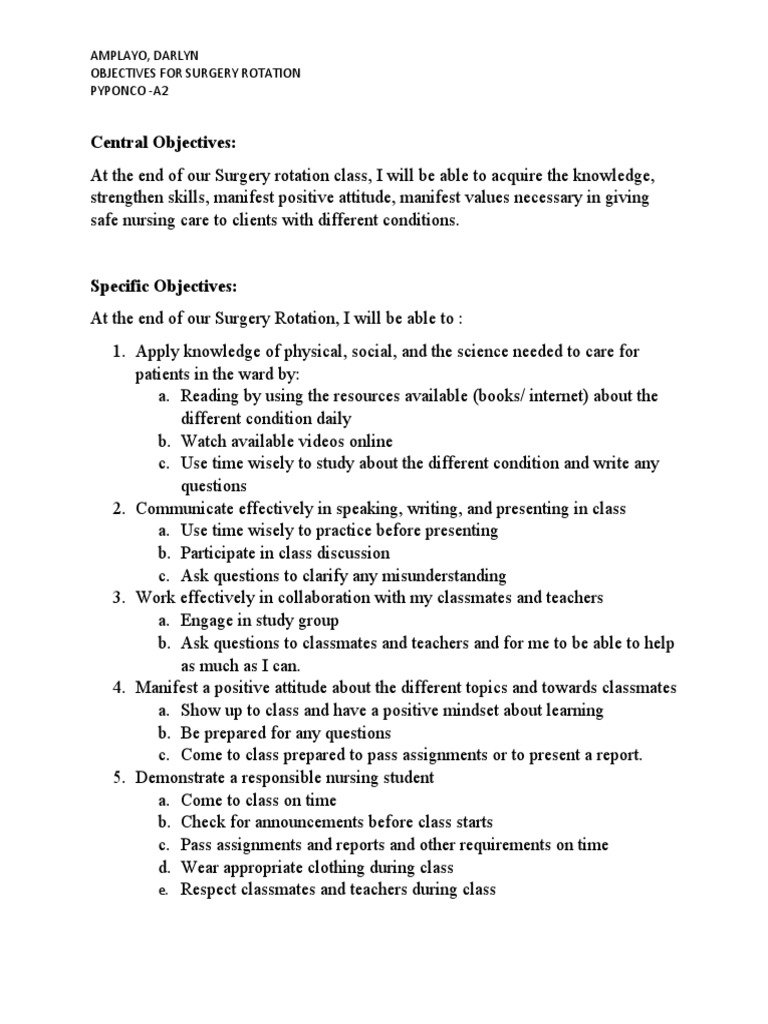 Objectives in Surgery | PDF | Career & Growth