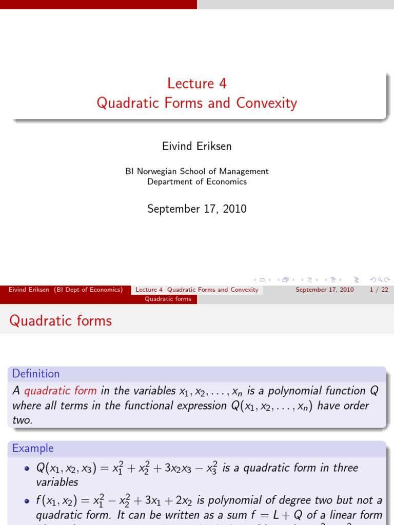 Quadratic Forms and Convexity: Eivind Eriksen | PDF | Convex Set | Function (Mathematics)