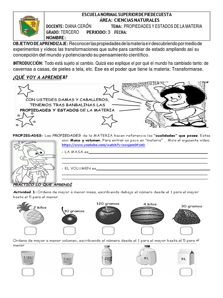 Propiedades y Estados de La Materia-Ciencias Naturales | PDF | Importar ...