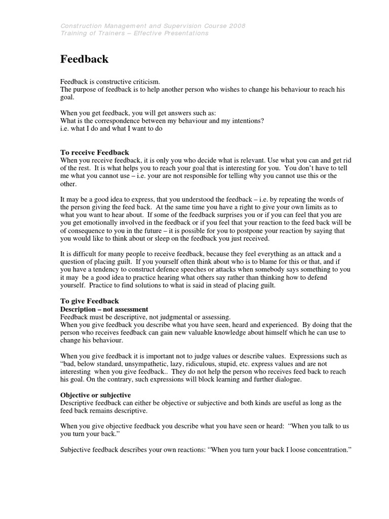 Presentation 06 Feedback Pdf Cognitive Science Cognition