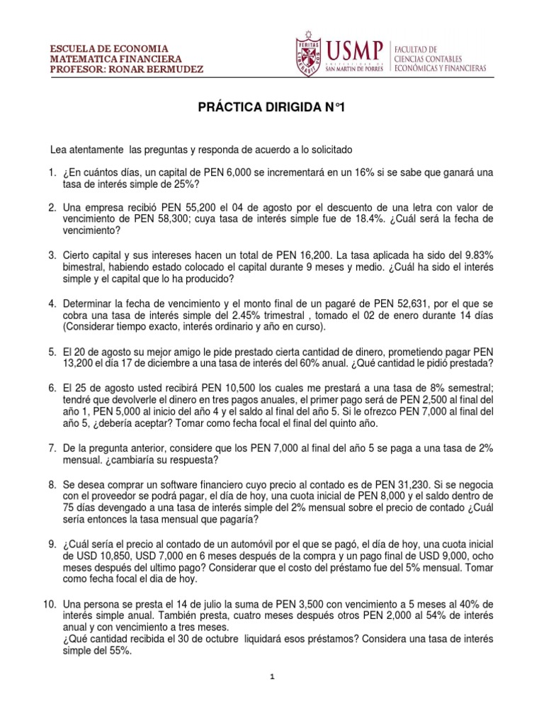 PD 1 MatFin PDF | PDF | Interés | Tasas de interés