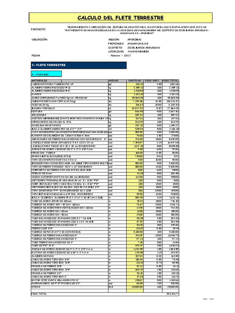 01.-FLETE TERRESTRE y RURAL OK | PDF | Tubería (transporte de fluidos) | Materiales de construcción