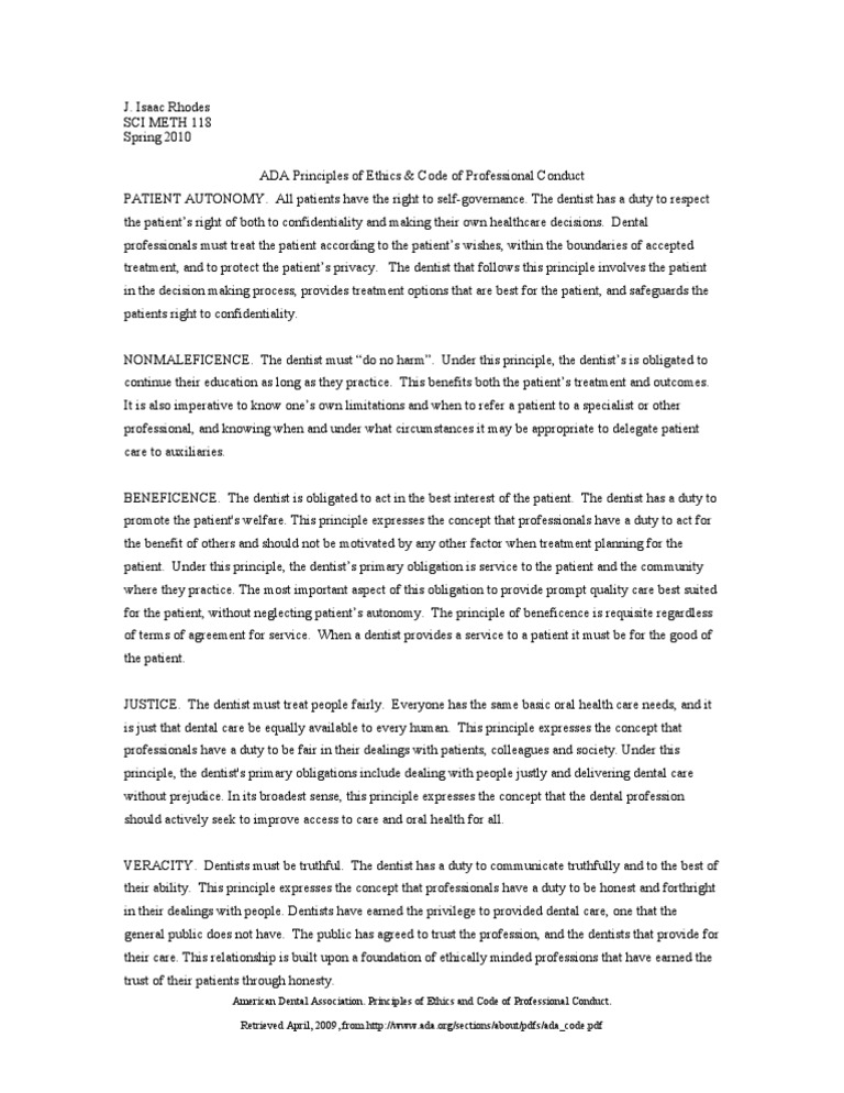 ADA Dental Ethics Principles Explained | PDF