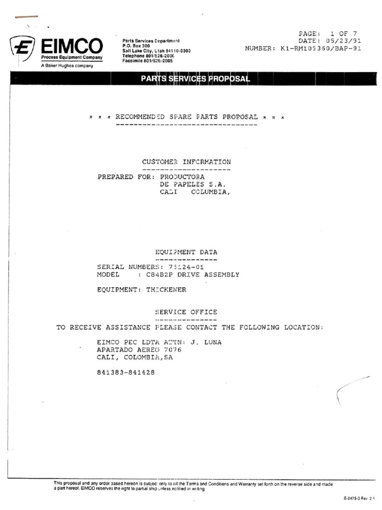 Customer Information Eimco | PDF