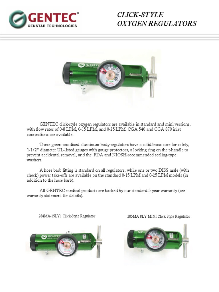 Click-Style Oxygen Regulators: 285MA-8LY MINI Click-Style Regulator ...