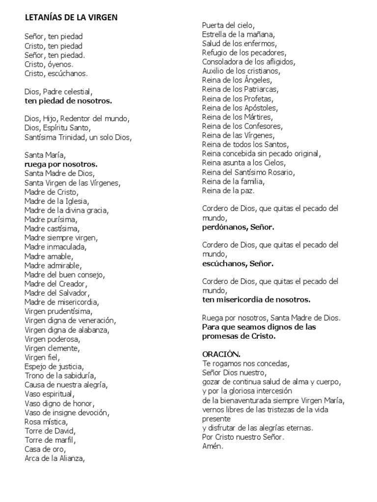 LETANÍAS DE LA VIRGEN Laureanas | PDF | María, madre de Jesús | Cordero ...