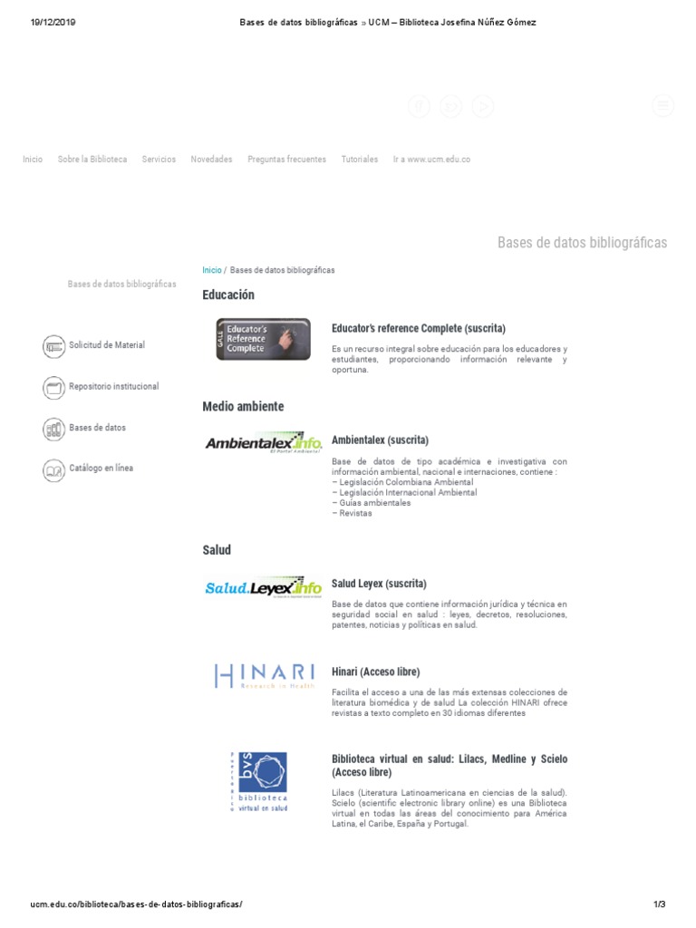 Bases de Datos Bibliográficas UCM - Biblioteca Josefina Núñez Gómez PDF | PDF | Acceso abierto ...