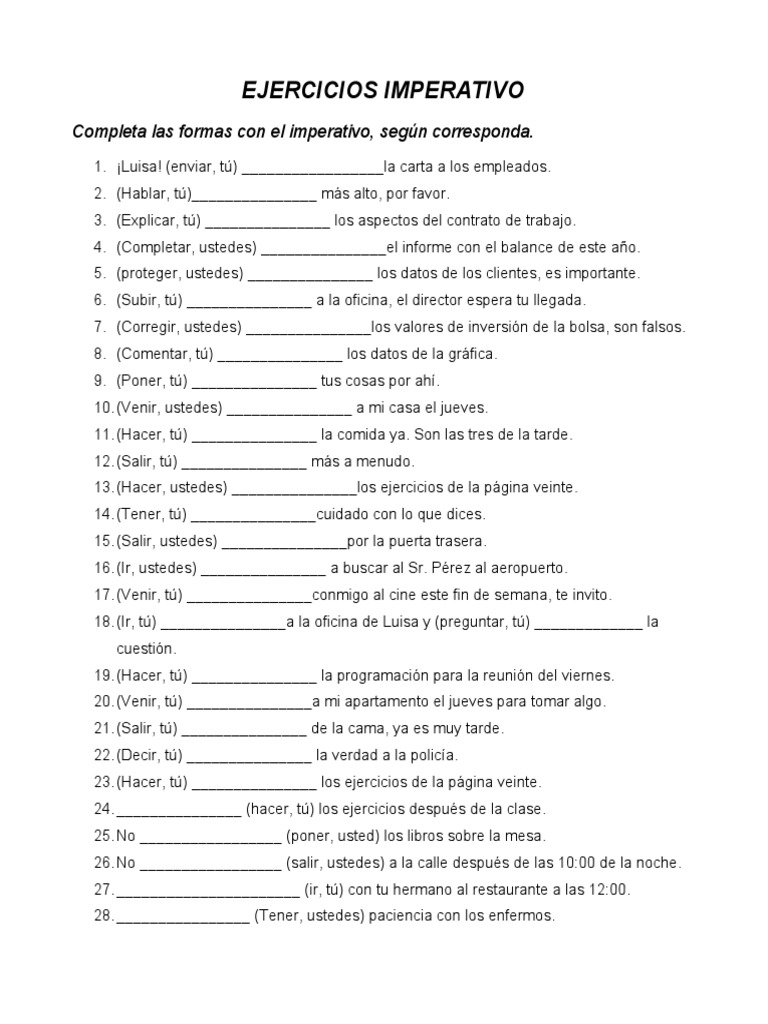 Ejercicios Imperativo | PDF
