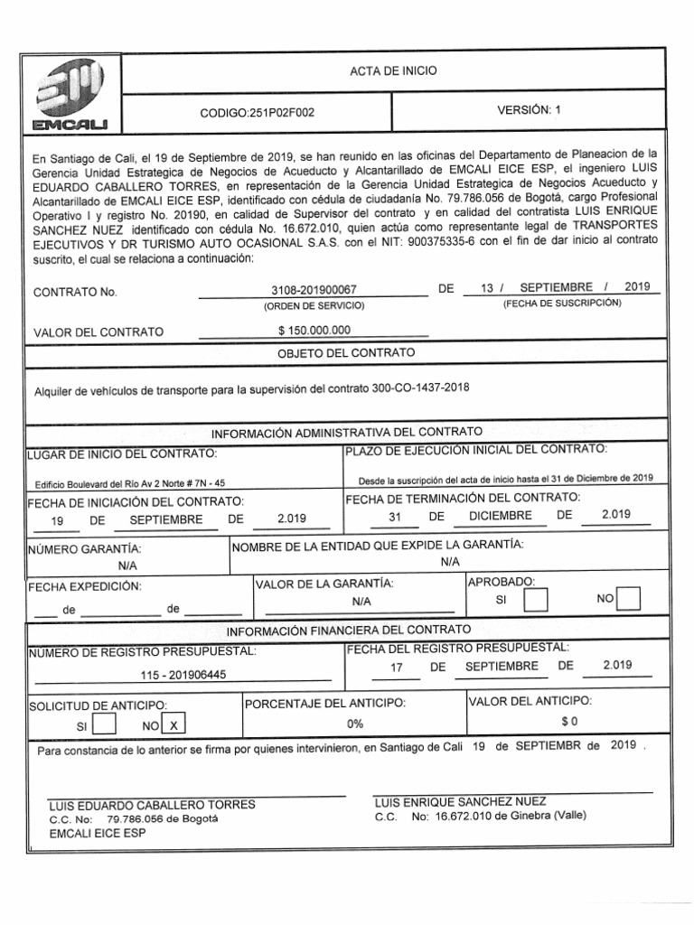 Acta Inicio Emcali | PDF