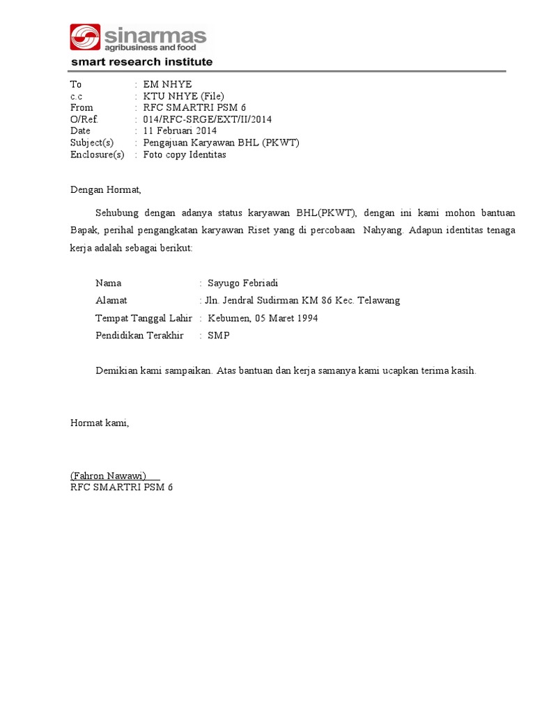 Surat Permohonan PKWT | PDF