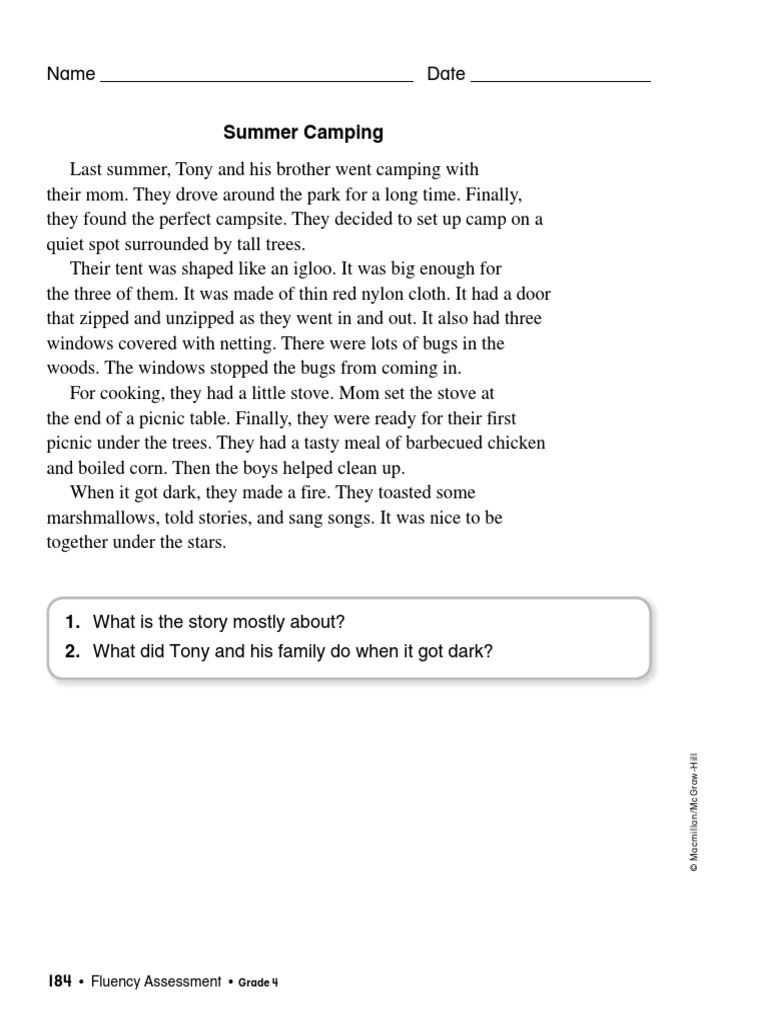 G4u1 Summer Camping Student Passage 1 PDF | PDF