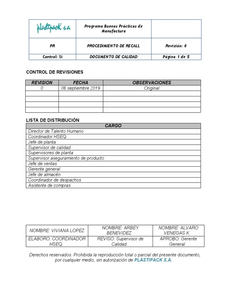 CQ-PR-23 Procedimiento Recall | PDF | Los consumidores | Alimentos