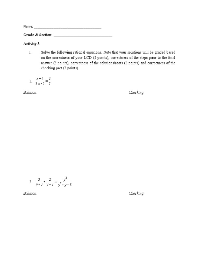 Rational Equation Solutions and Checks | PDF | Teaching Methods & Materials