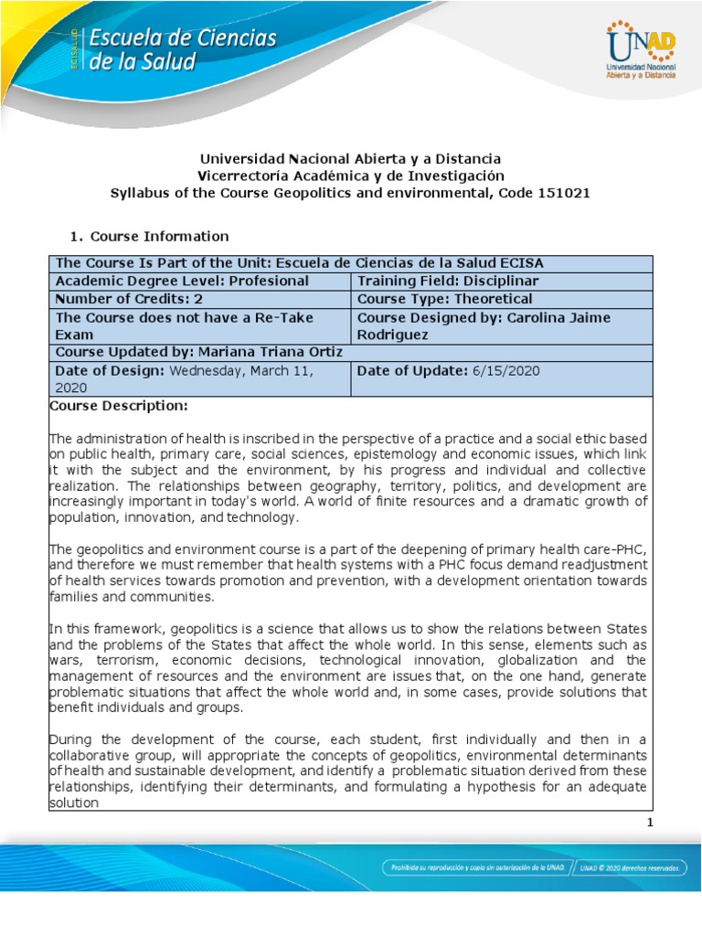 Syllabus Geopolitics and Environment Course | PDF | Sustainability ...