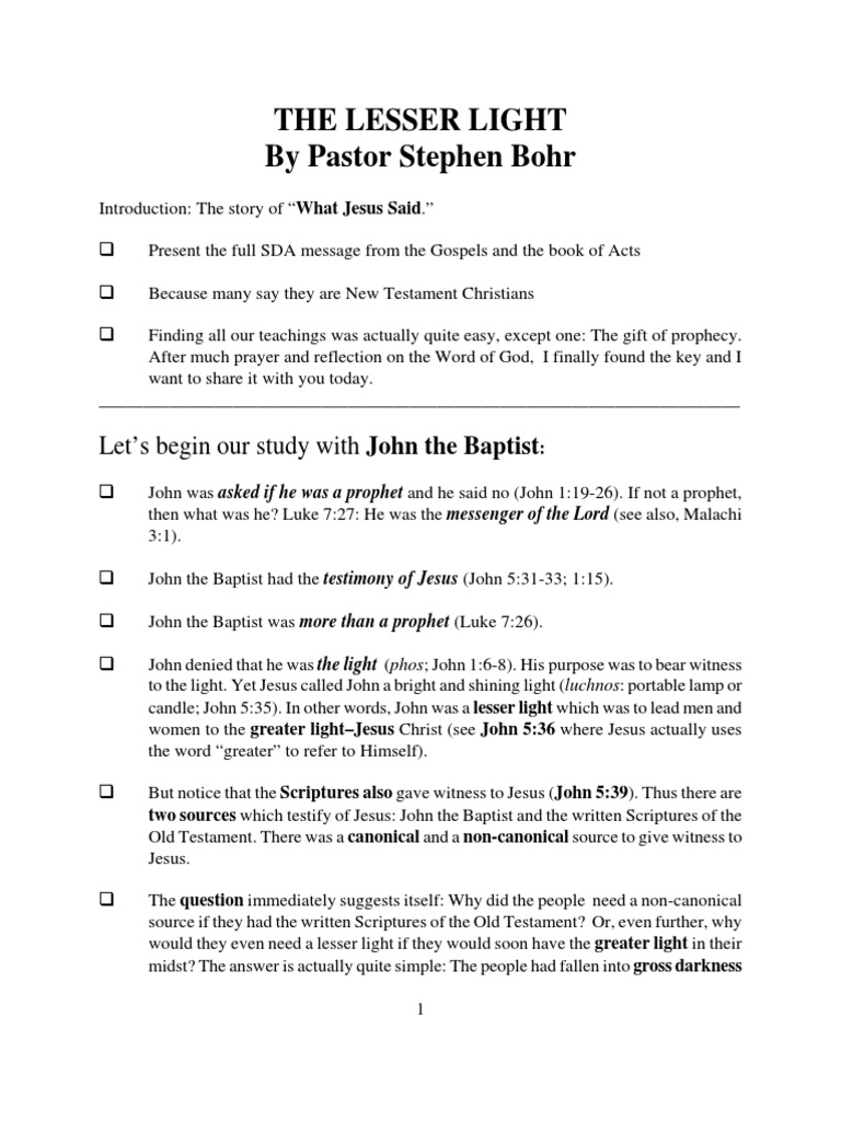 The Lesser Light by Pastor Stephen Bohr: Let's Begin Our Study With ...