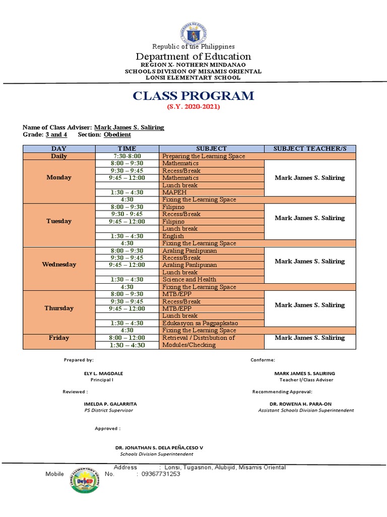Class Program: Department of Education | PDF | Educational ...