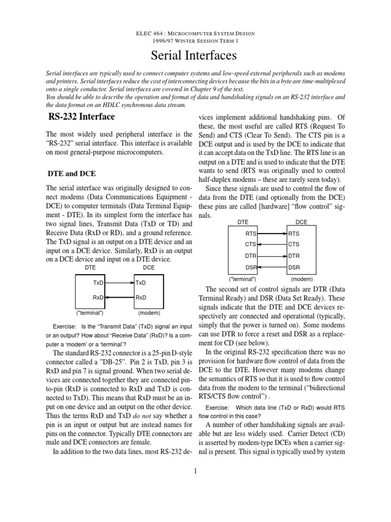 Serial Interfaces: RS-232 Interface | PDF | Computer Engineering ...