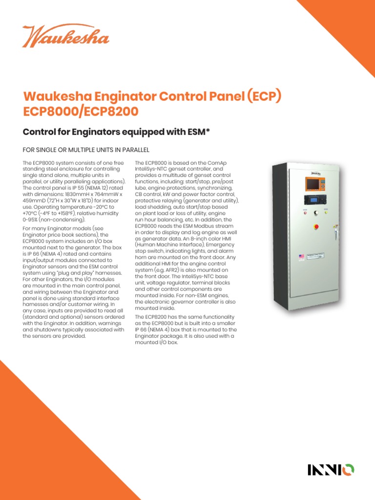Waukesha Enginator Control Panel (ECP) ECP8000/ECP8200: Control For ...