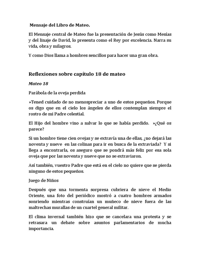 Mensaje Central del Evangelio de Mateo | PDF | Evangelios | Evangelio ...