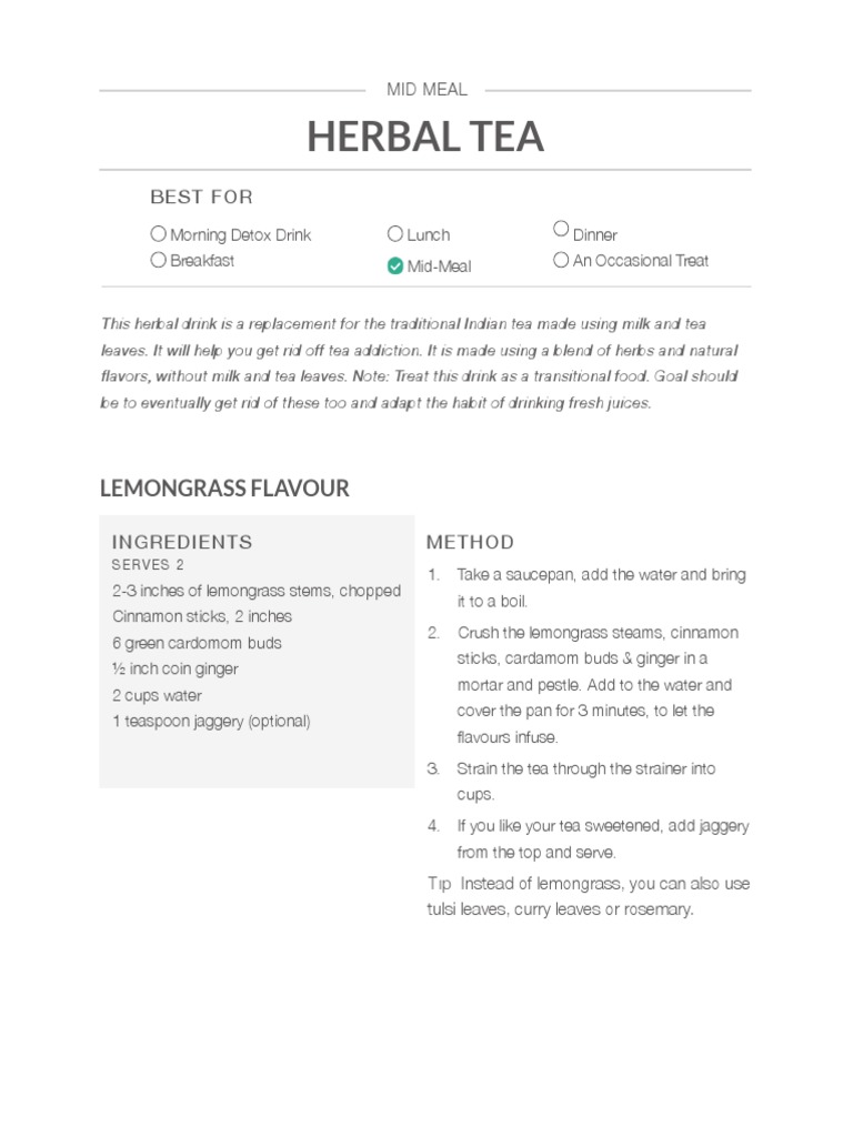 Lemongrass Herbal Tea Recipe | PDF