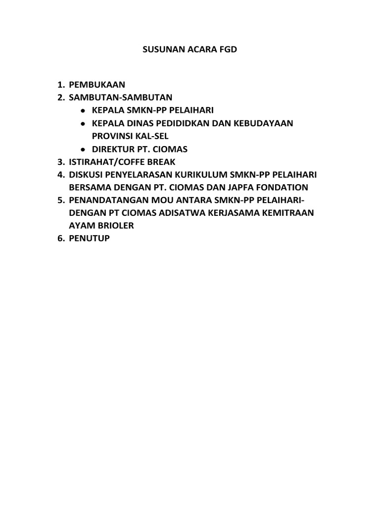 Susunan Acara FGD | PDF