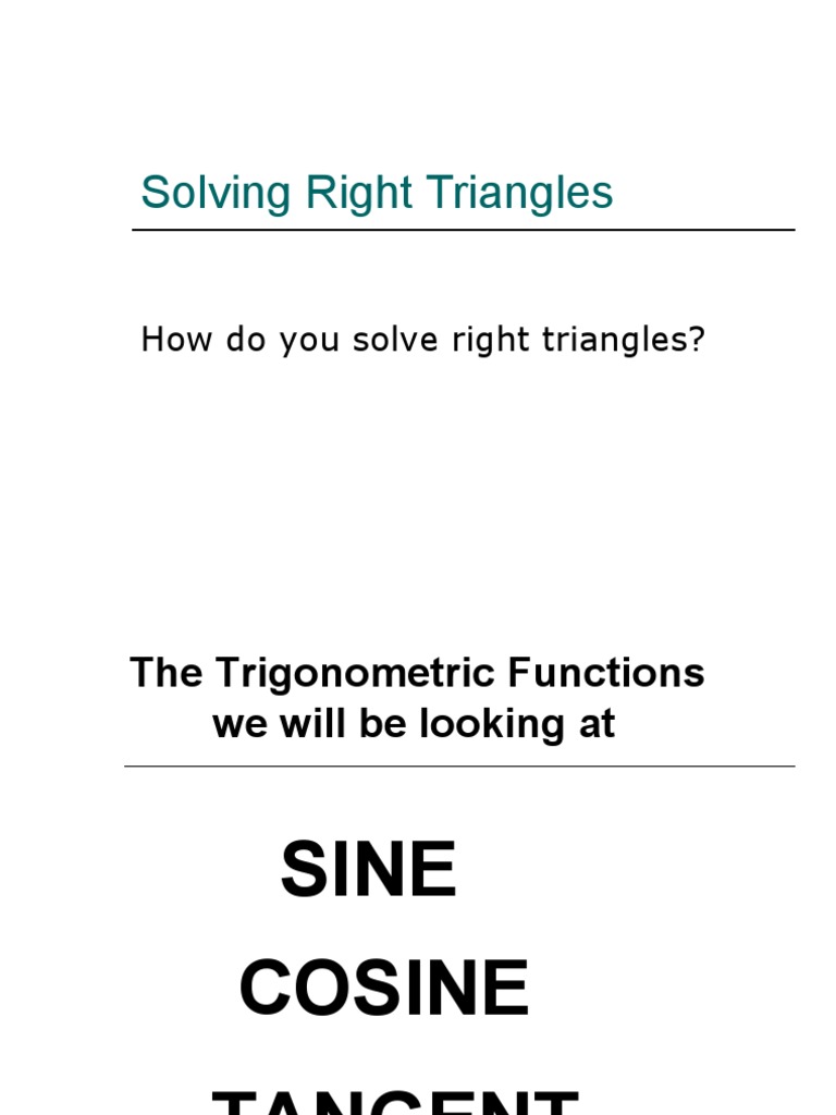 TRIG FUNCTIONS Lesson Solving Right Triangles | PDF | Trigonometric ...