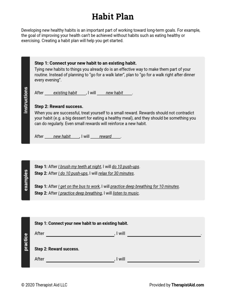 Habit Plan: Step 1: Connect Your New Habit To An Existing Habit | PDF