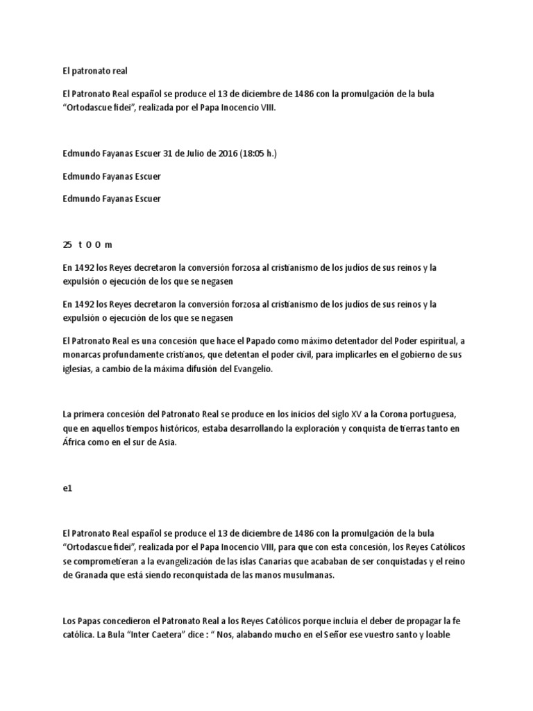 El Patronato Real | PDF | Iglesia Católica | España