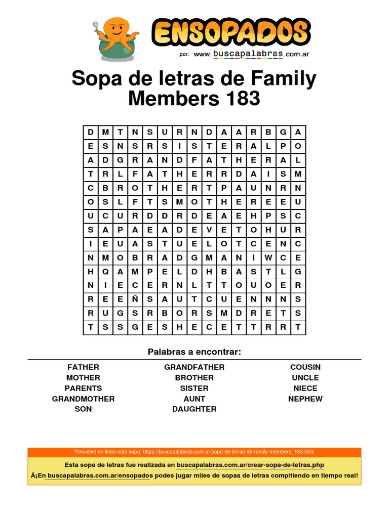 Sopa de Letras Family Members 1ano PDF | PDF | Padre e hijo | Familia