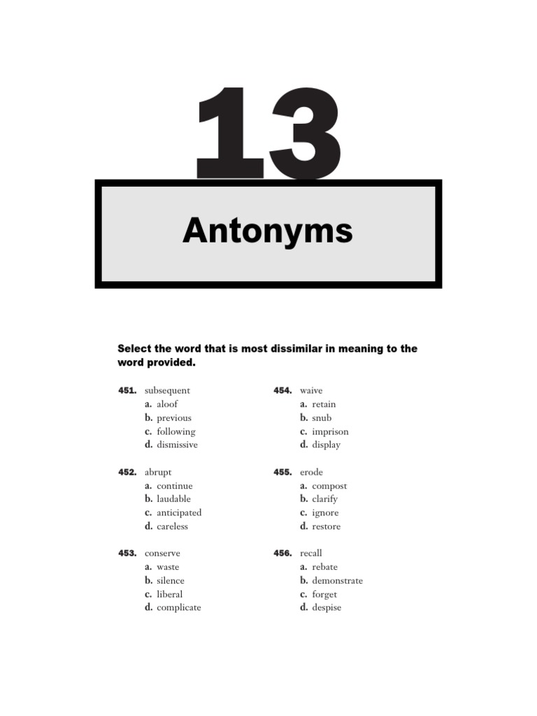 Antonyms (Exercise 6) | PDF