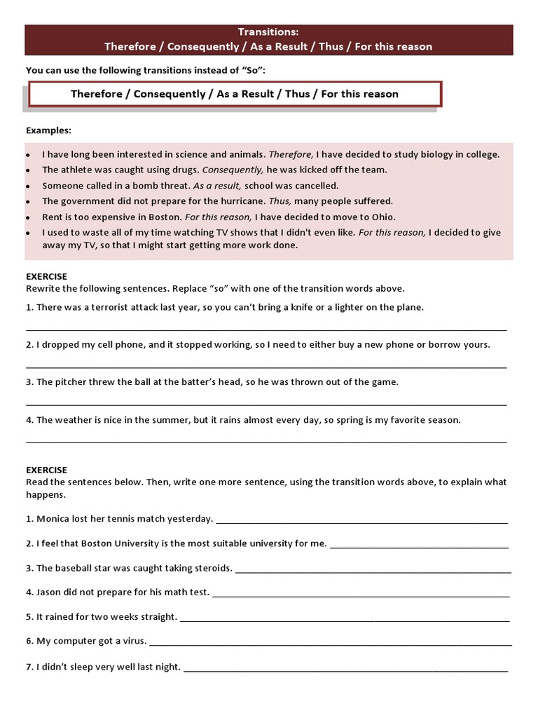 Effective Transition Words for Writing | PDF | Reason | Sports