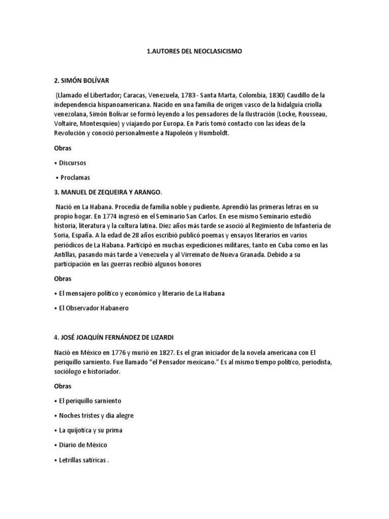 Autores Del Neoclasicismo | PDF