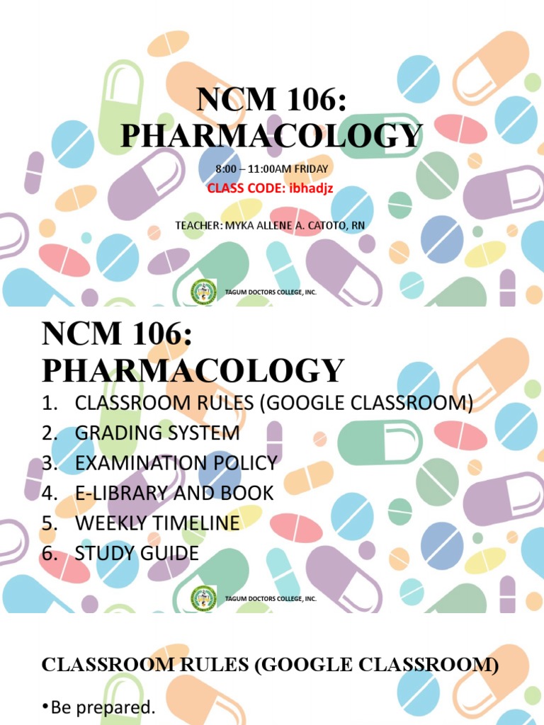 NCM 106: Pharmacology: CLASS CODE: Ibhadjz | PDF | Behavior ...