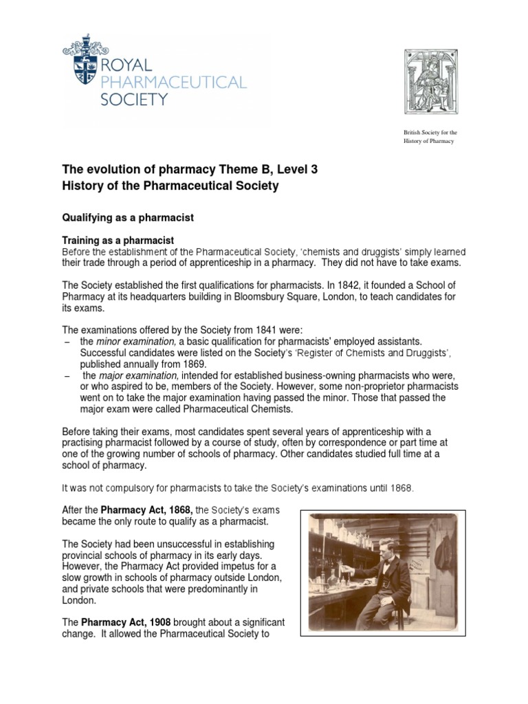 The Evolution of Pharmacy Theme B, Level 3 History of The ...