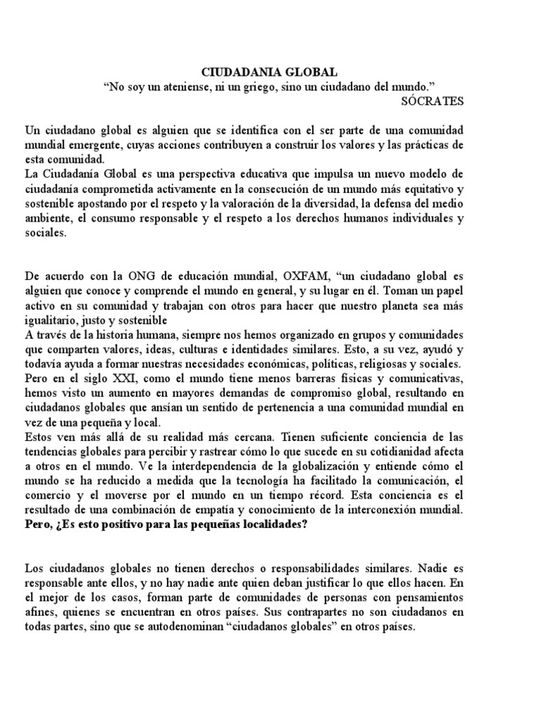 Ciudadanía Global: Definición y Ejemplos | PDF | Globalización | Ciudadanía