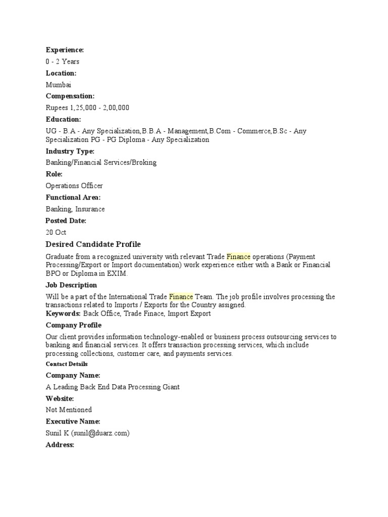 Operations Officer Candidate Profile | PDF