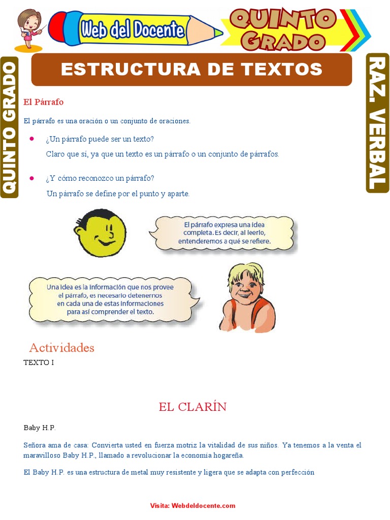 Hojas De Trabajo De Estructura De Texto Para Quinto Grado CÓMO HACER