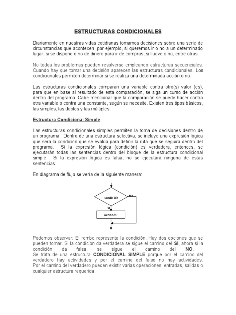 Lectura #8 - Estructuras Condicionales Simples y Dobles | PDF ...