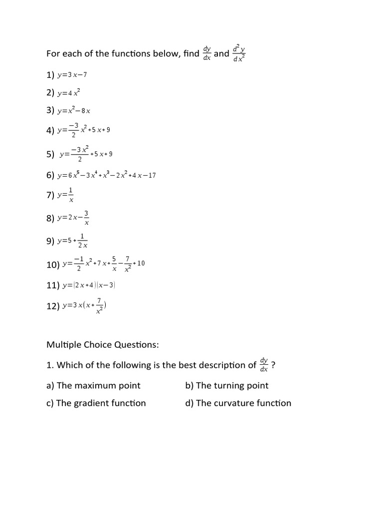 IGCSE Differentiation Practice Questions | PDF | Tangent | Differential ...