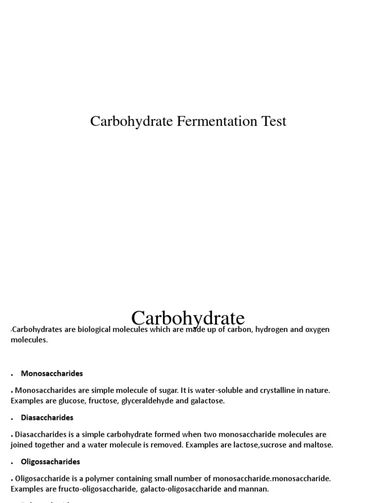 Carbohydrate Fermentation Test | PDF | Carbohydrates | Polysaccharide
