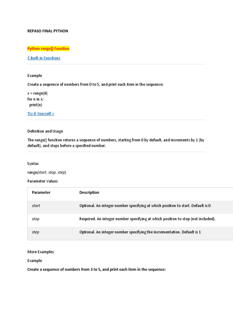 Python Range Function Built In Functions Pdf Anonymous Function