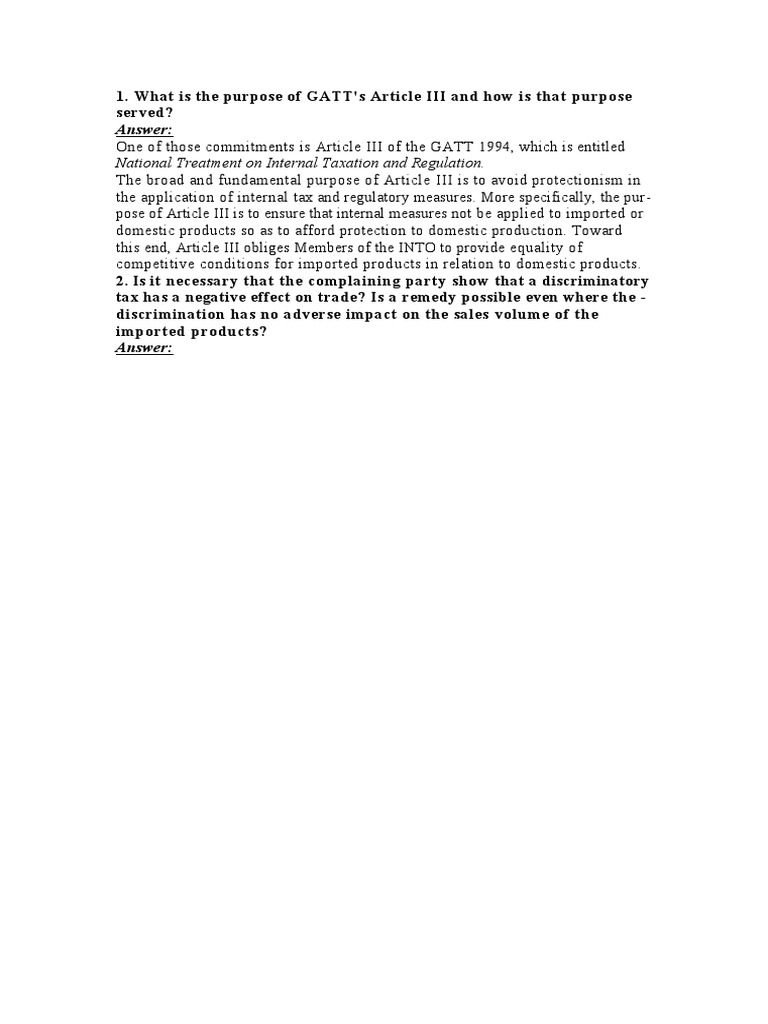 What Is The Purpose of GATT | PDF