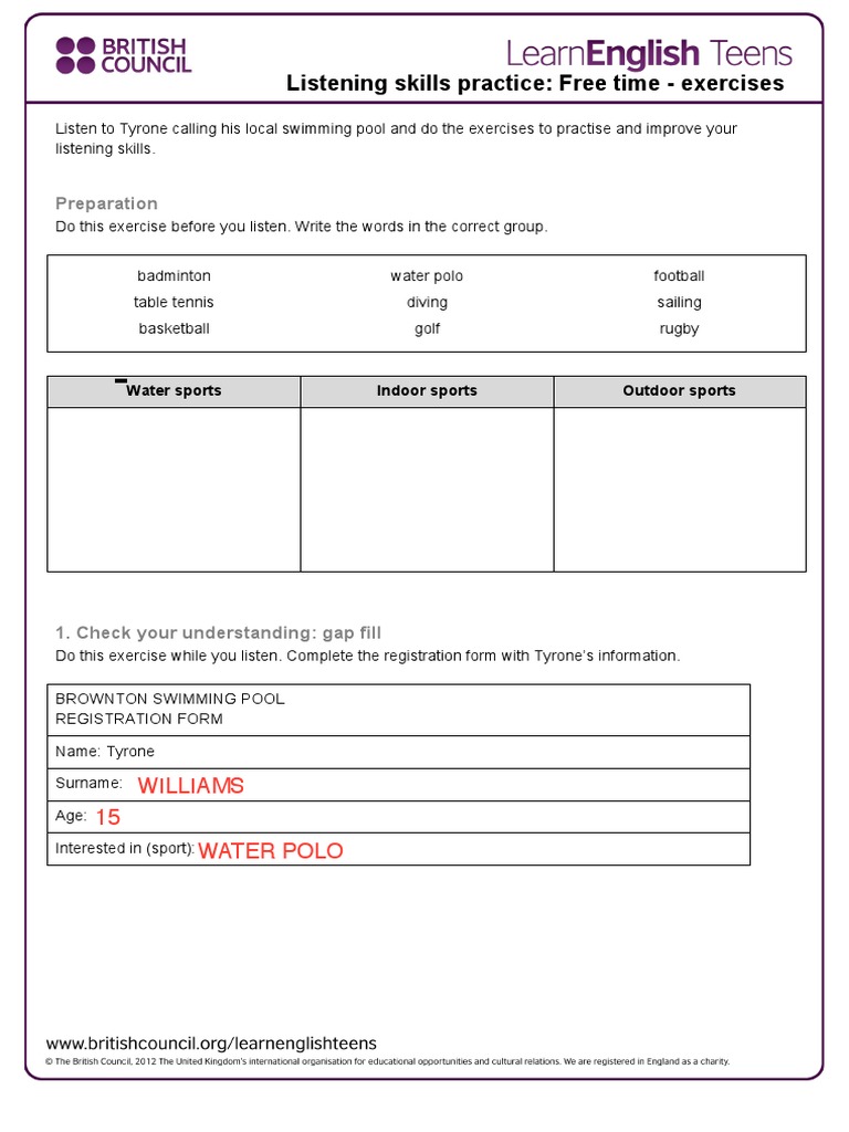 Listening Skills: Water Polo Registration | PDF