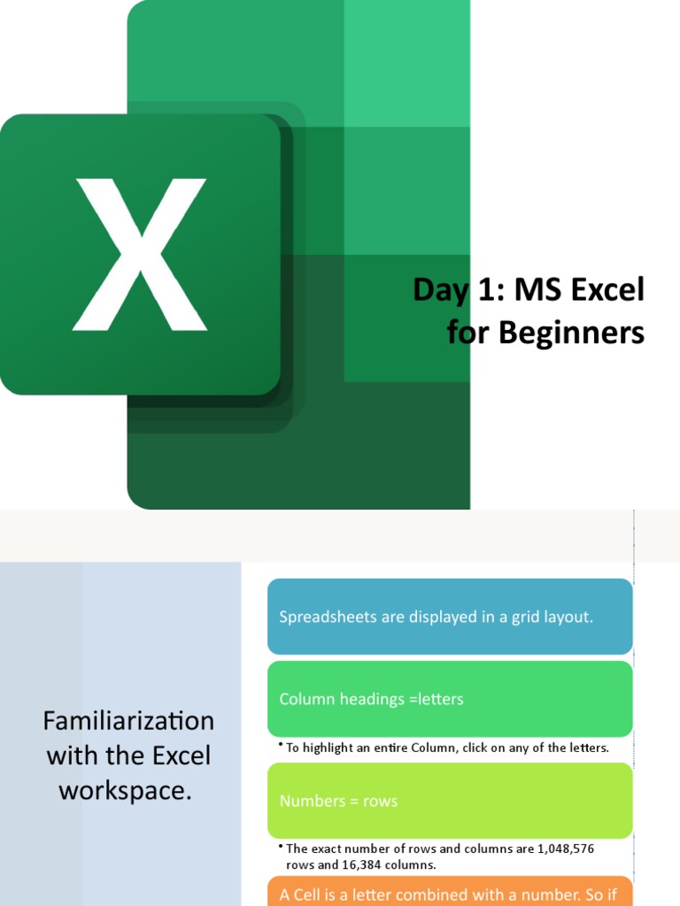 Day 1: MS Excel For Beginners | PDF | Microsoft Excel | Worksheet
