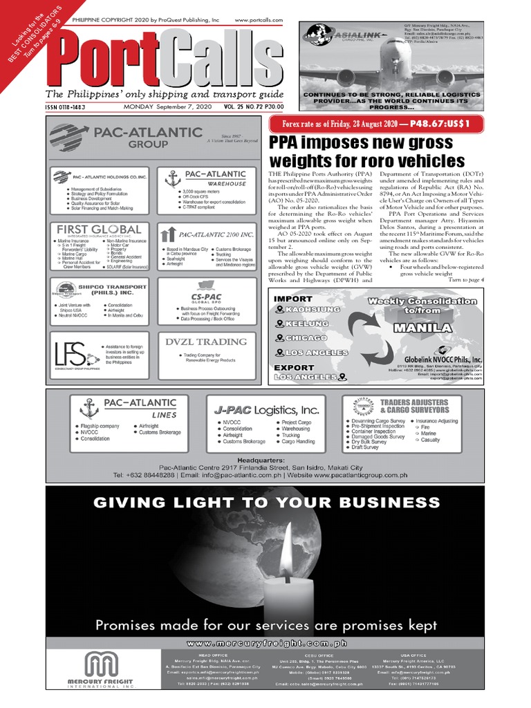 PortCalls (September 7, 2020) | PDF | Cargo | Axle