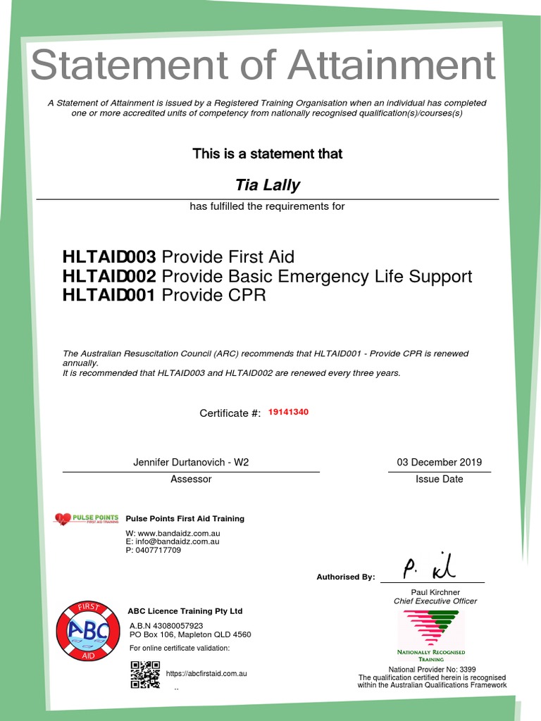 First Aid Cert | PDF