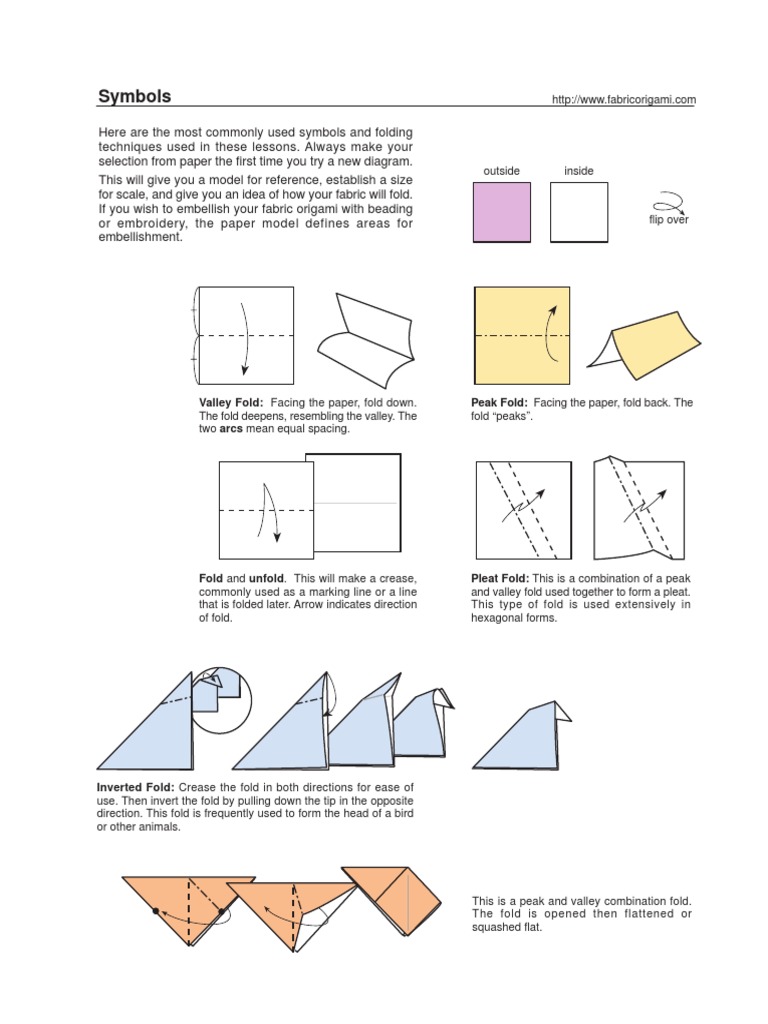 Symbols: Valley Fold: Facing The Paper, Fold Down. Peak Fold: Facing ...