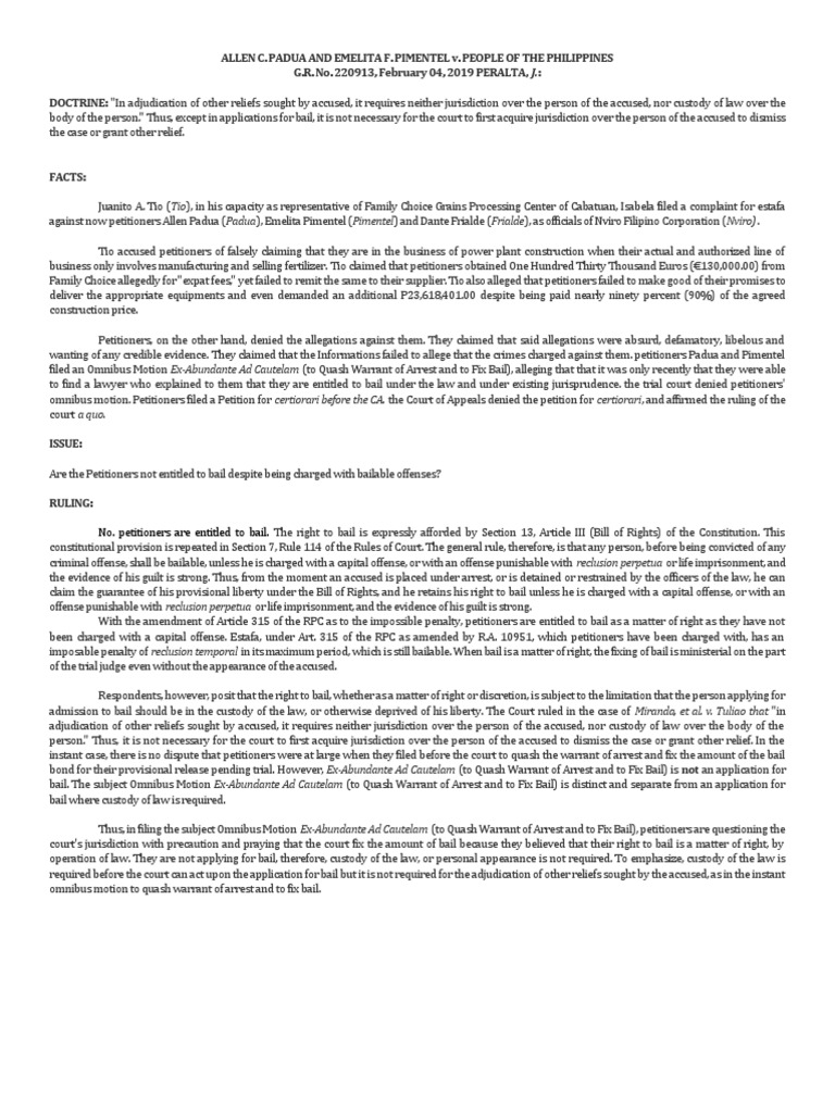 ALLEN C Estafa | PDF | Bail | Arrest