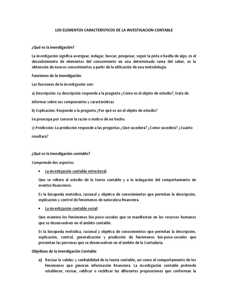 Los Elementos Caracteristicos de La Investigacion Contable | PDF ...